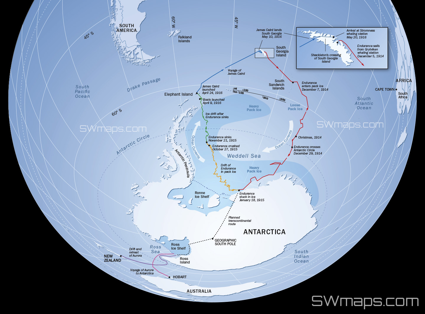 Ernest Shackleton And The Route Of Endurance SWmaps